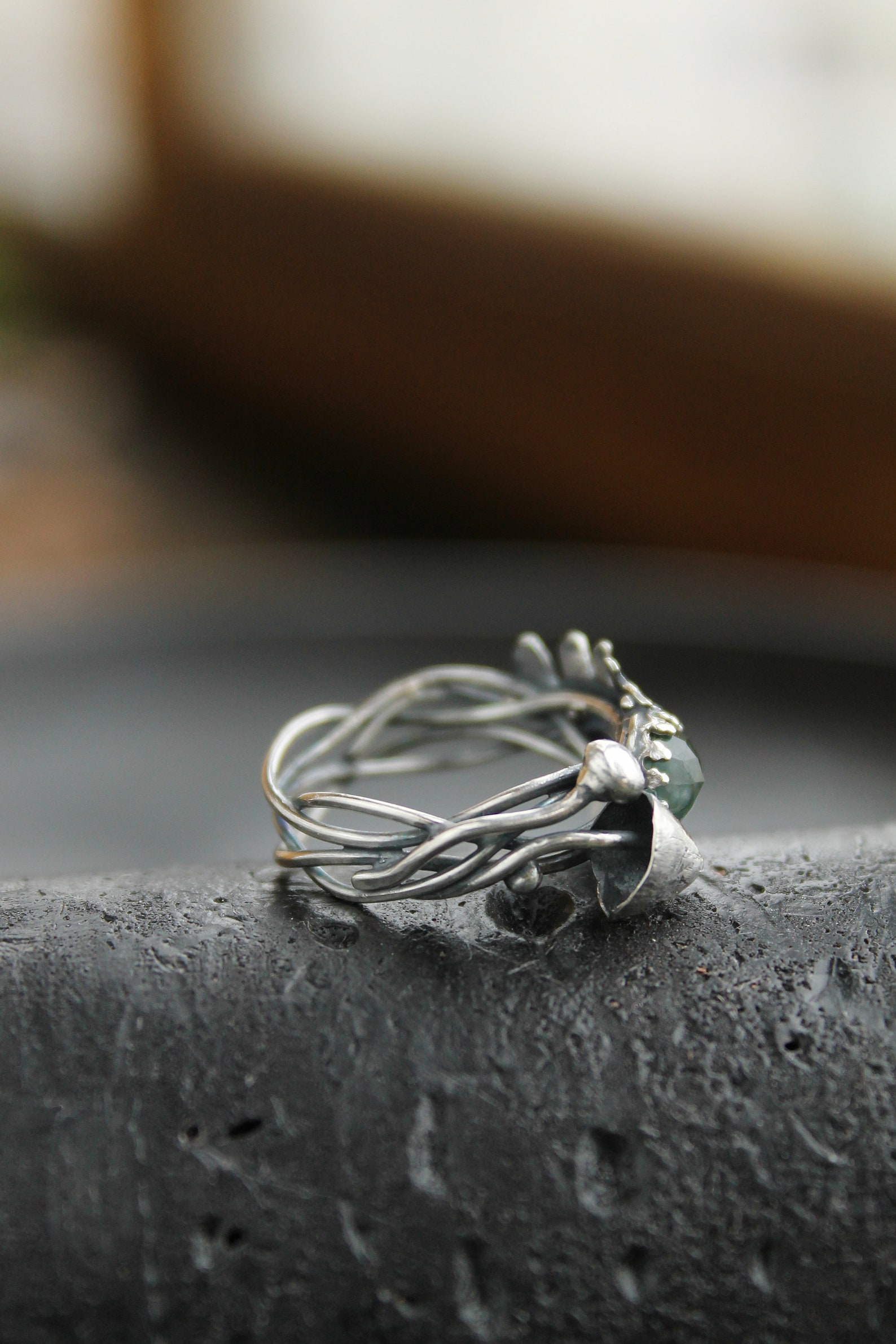 Monstera and Mushrooms Ring Silver Botanical Agate Moss Ring - Etsy