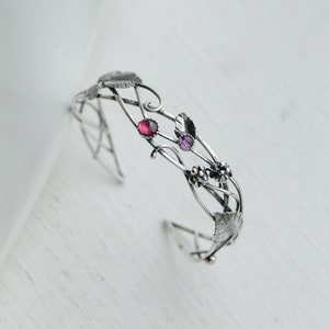 Berries Bracelet Raspberry Silver Bracelet Botanical Cuff Twigs ...