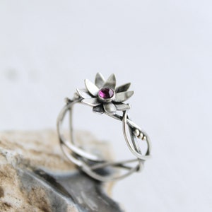 Lotus Ring Proposal Flower Ring Pink Floral Engagement Ring Silver Wire ...