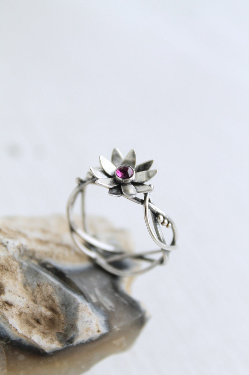 Lotus ring Proposal flower ring Pink floral engagement ring | Etsy