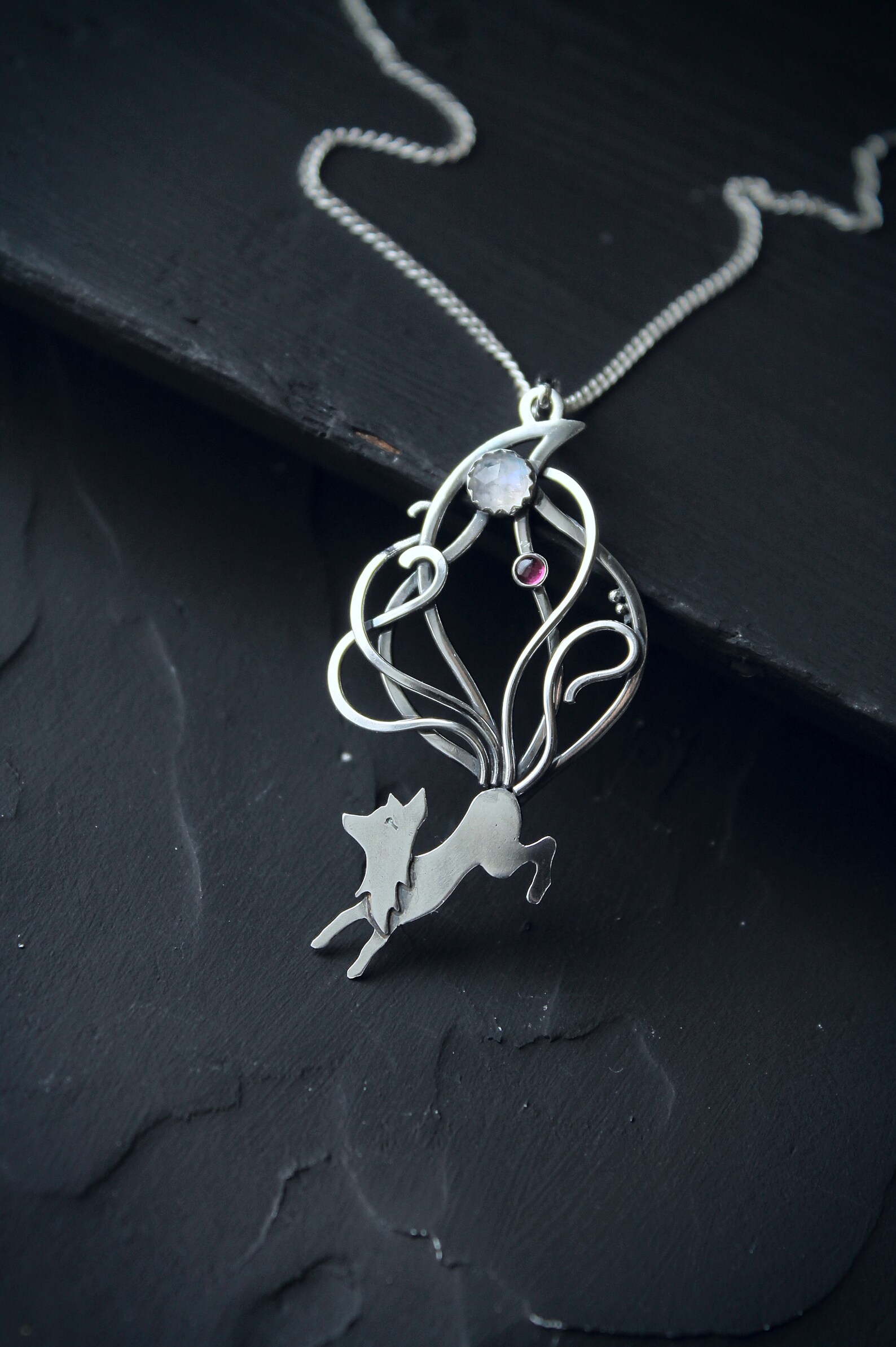 Silver necklace Kitsune pendant Japanese Fox Totem animal | Etsy