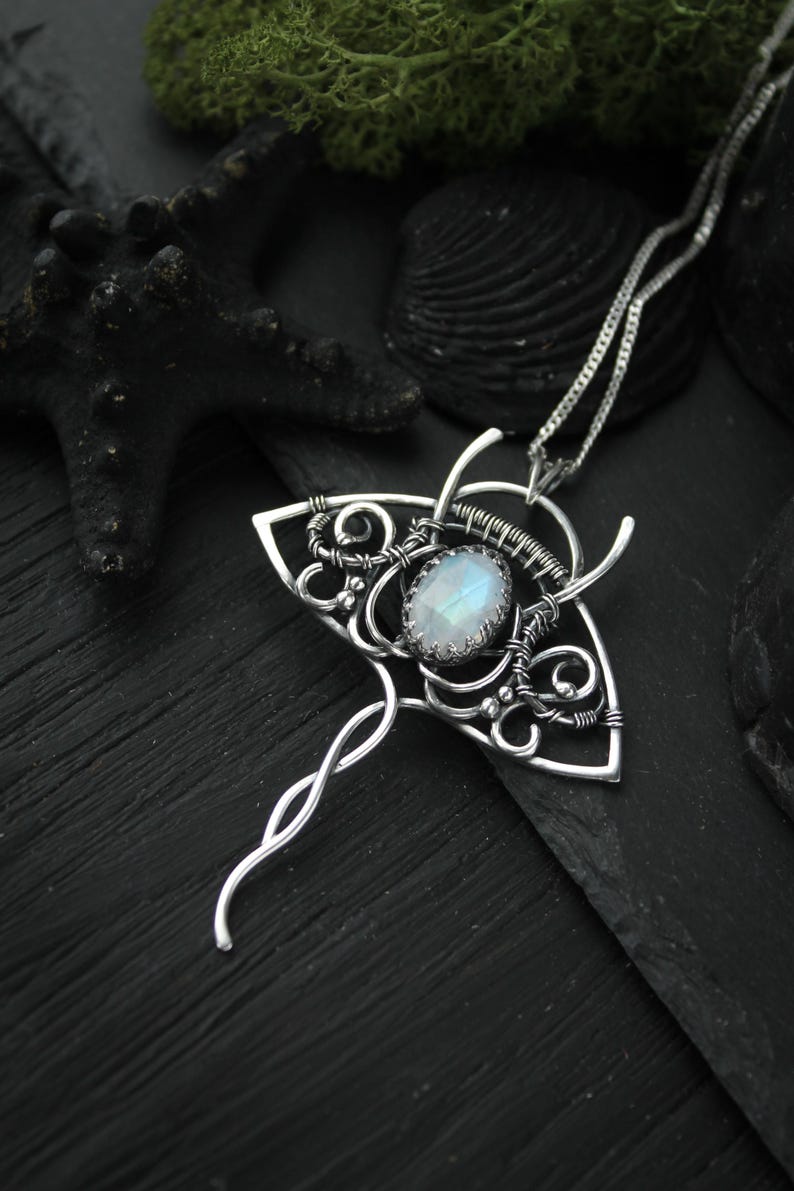 Manta Ray Silver Pendant With Moonstone Wire-wrapped Jewelry Nautical ...