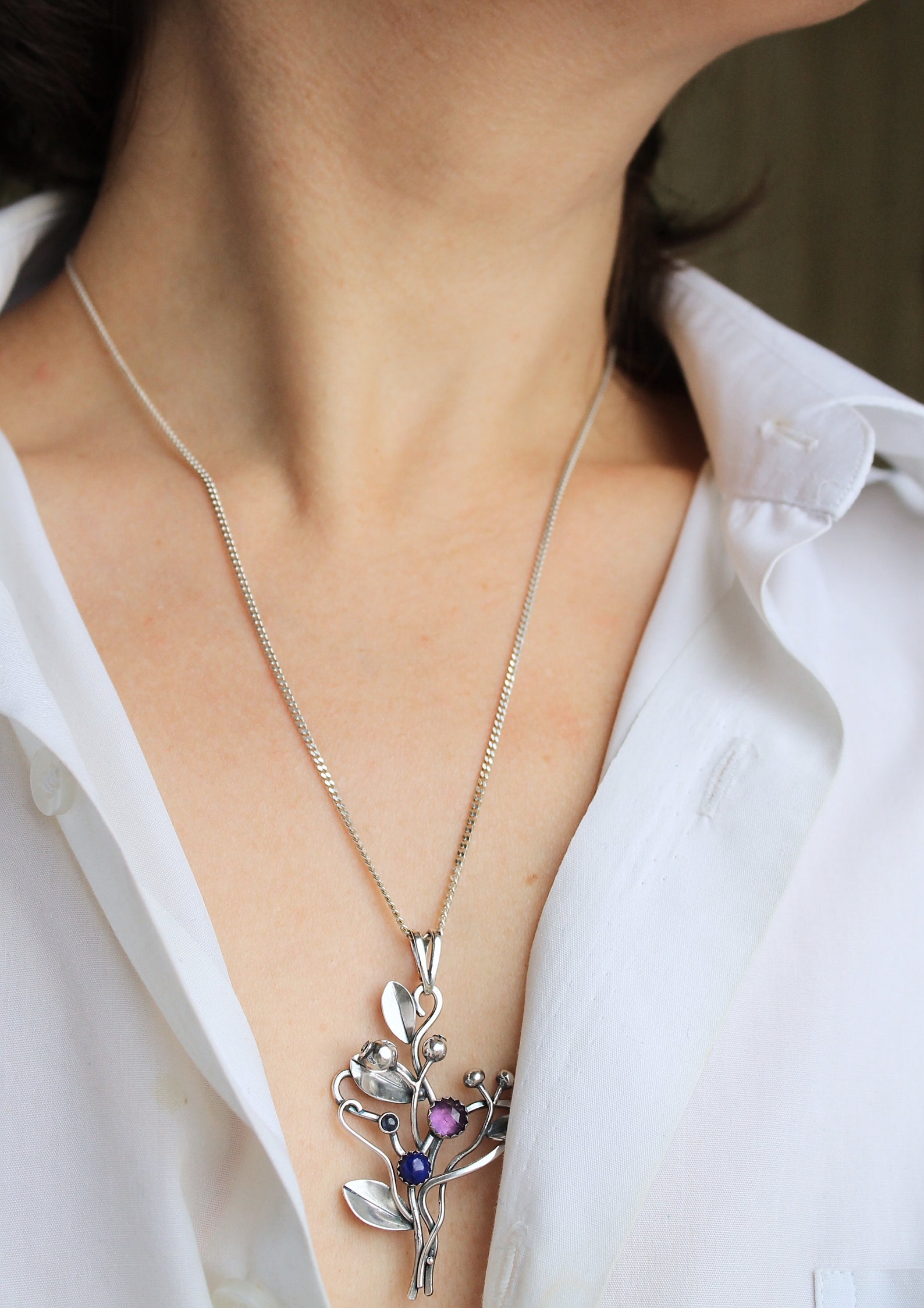 Blueberry Silver Pendant Necklace, Sapphire Amethyst Berries Jewelry ...