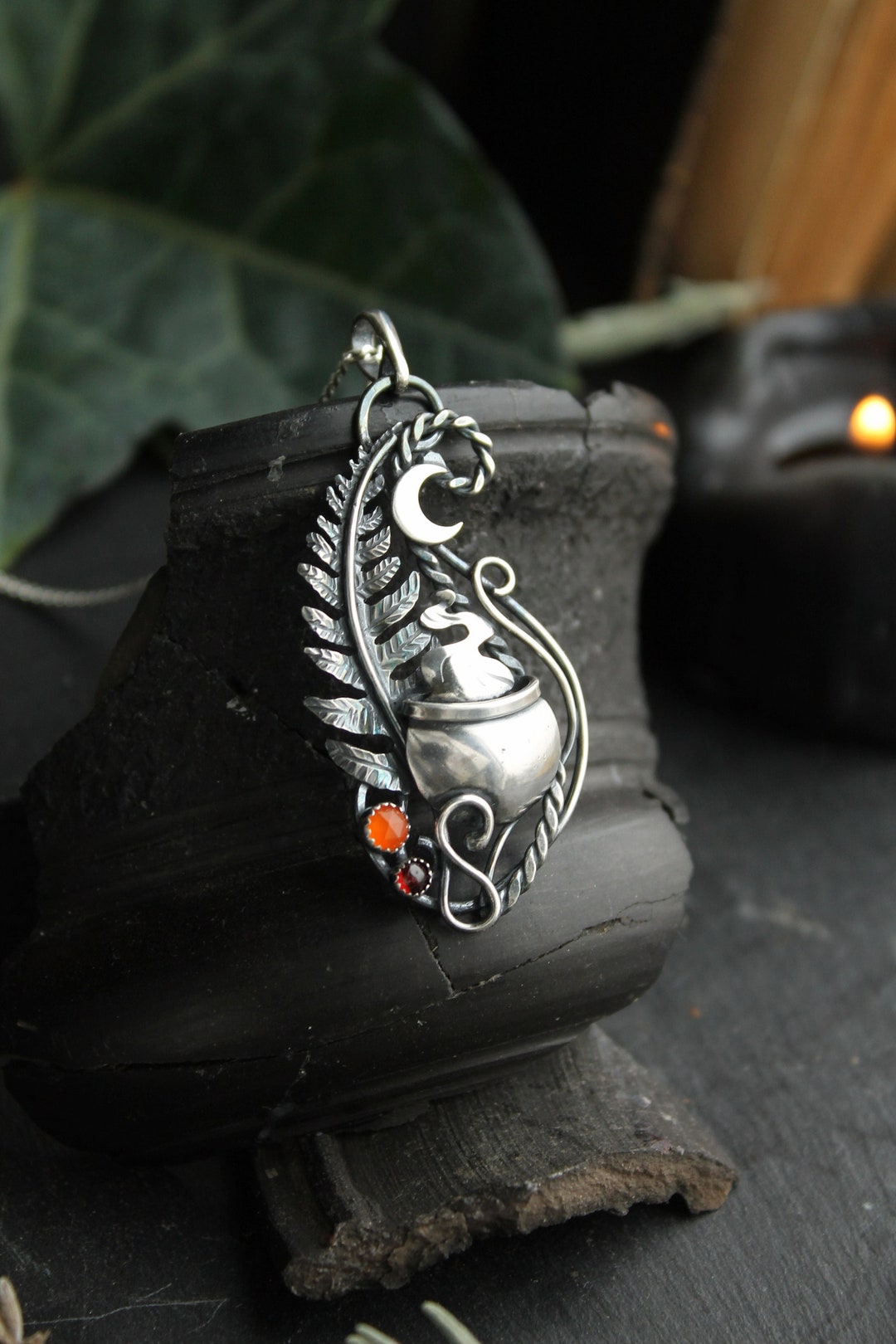 Fern Potion Pendant Halloween Cauldron Silver Jewelry Witch Necklace - Etsy