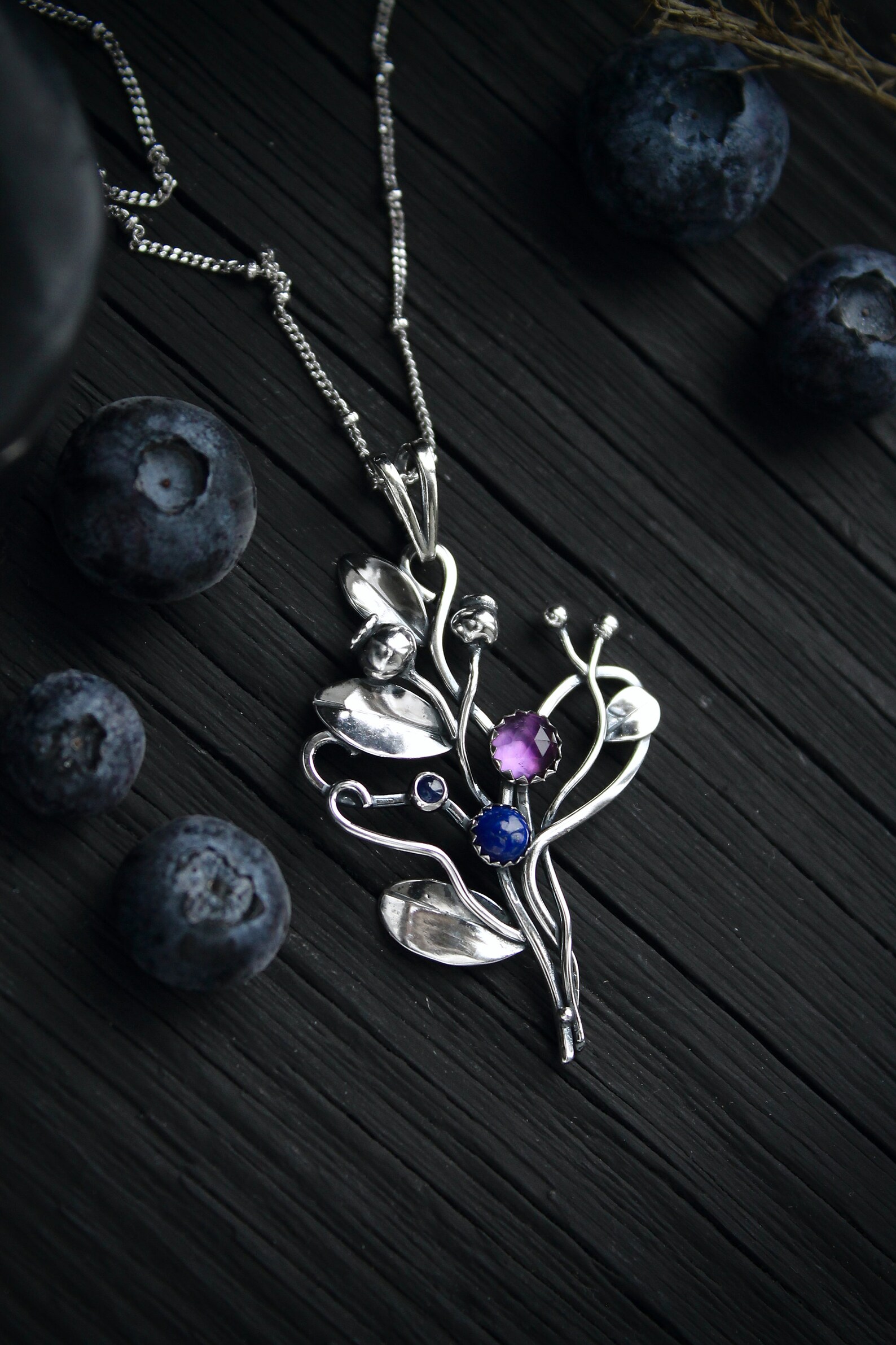 Blueberries Pendant Silver Plant Necklace Berries Jewelry - Etsy