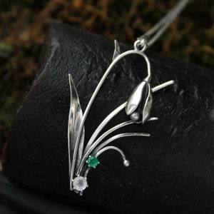 Spring Flower Pendant Silver Snowdrop Necklace Blooming Flower Pendant ...