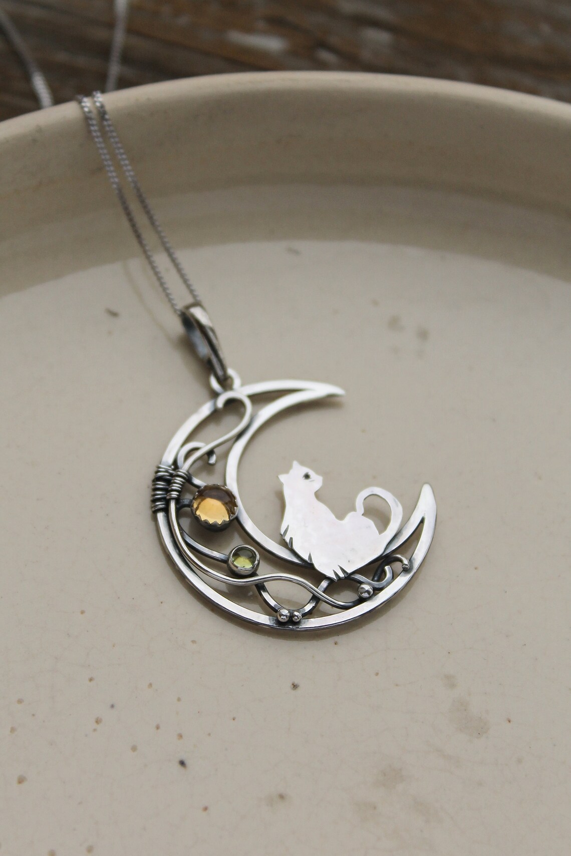 Silver Pendant Cat and Moon Totem Charm Cat Lovers Gift - Etsy