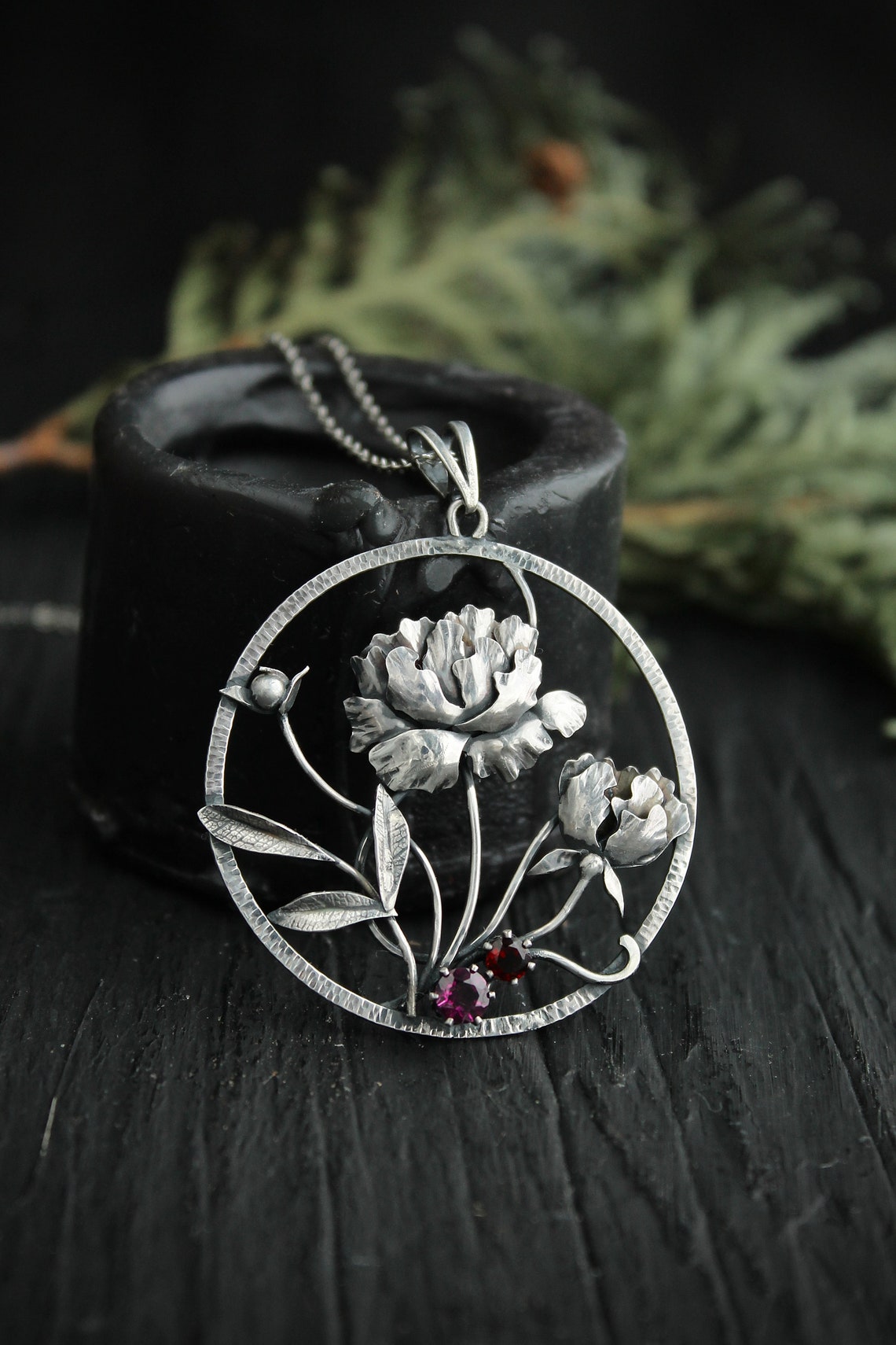 Peony Pendant Sterling Silver Botanical Jewelry Plant Necklace - Etsy