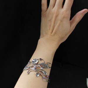 Silver Bracelet Poppy Adjustable Botanical Bangle Elven Cuff - Etsy