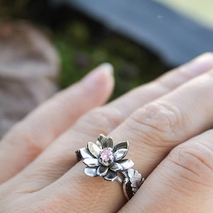 Proposal Ring With Silver Lotus Flower Bohemian Wedding Botanical ...