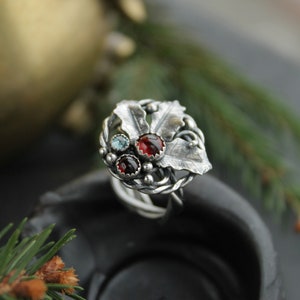 Holly Silver Ring Christmas Plant Jewelry Silversmithing - Etsy