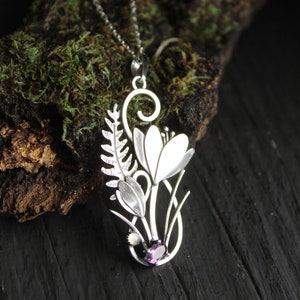 Silver Necklace Crocus Spring Flower Pendant Floral Jewelry - Etsy