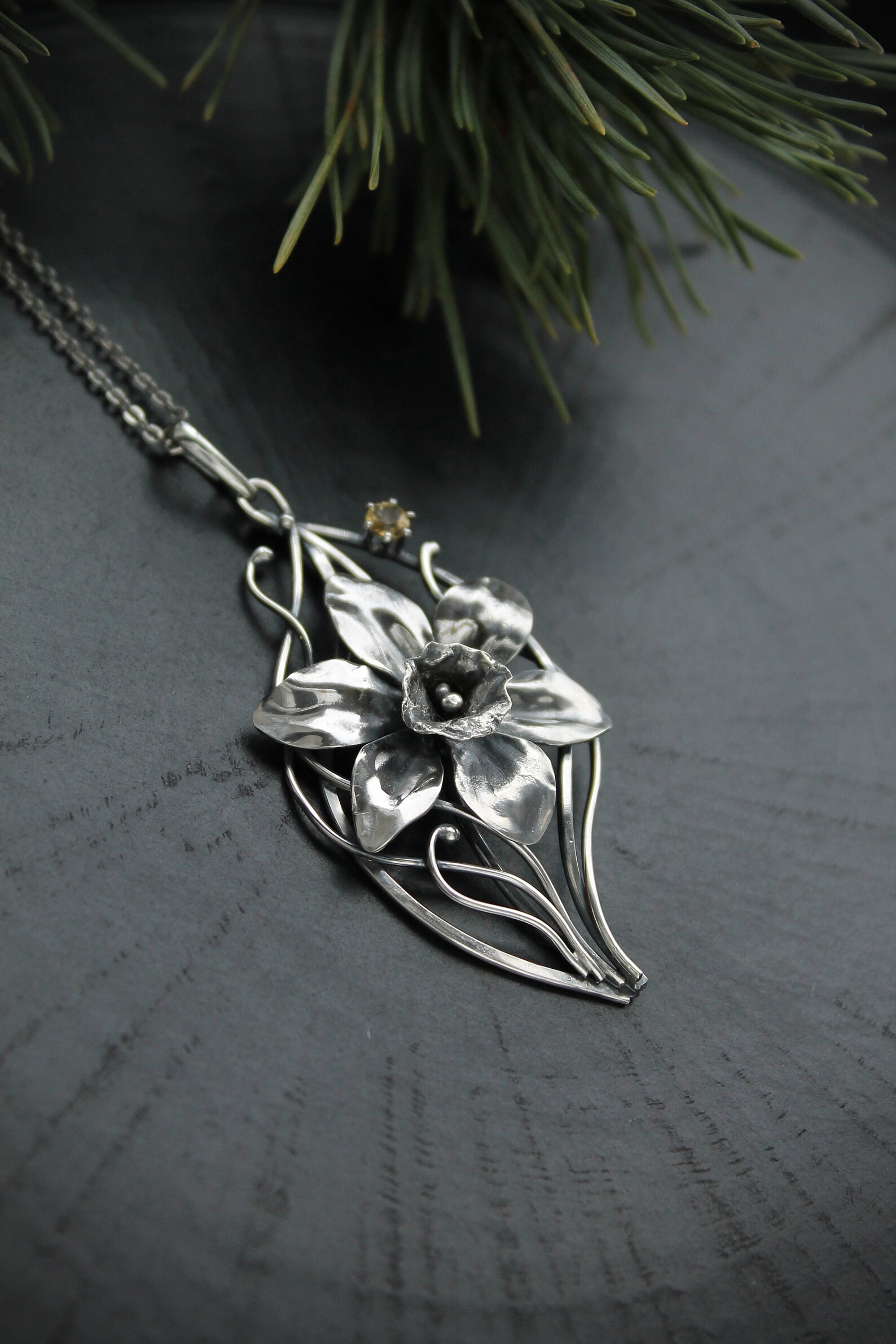 Daffodil Necklace Sterling Silver Botanical Jewelry Floral - Etsy