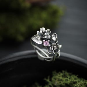Cherry Blossom Ring Proposal Jewelry Bohemian Wedding Silver Floral ...