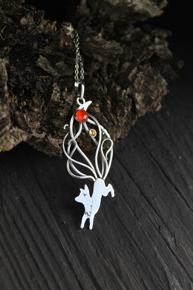 Silver necklace Kitsune pendant Japanese Fox Totem animal | Etsy