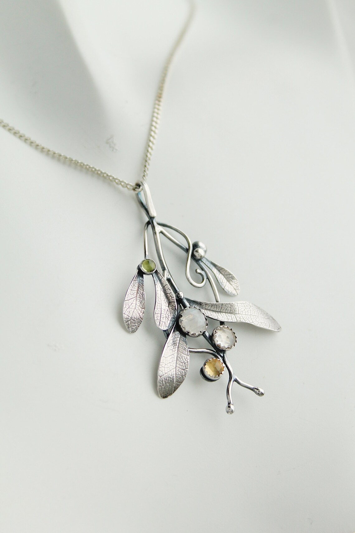 Mistletoe necklace Silver moonstone pendant Plant necklace | Etsy