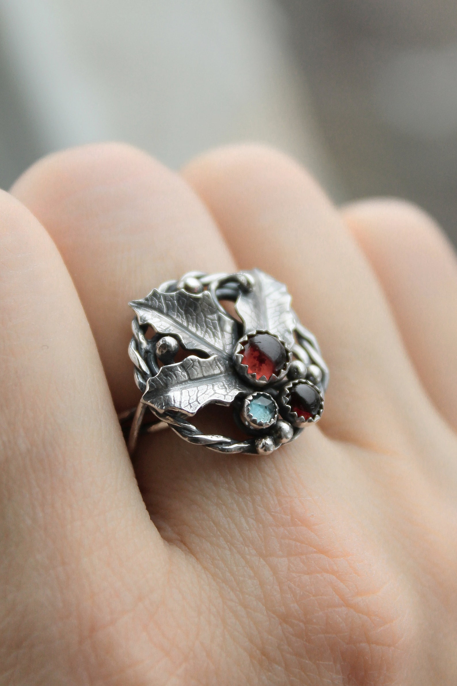 Holly Silver Ring Christmas Plant Jewelry Silversmithing - Etsy