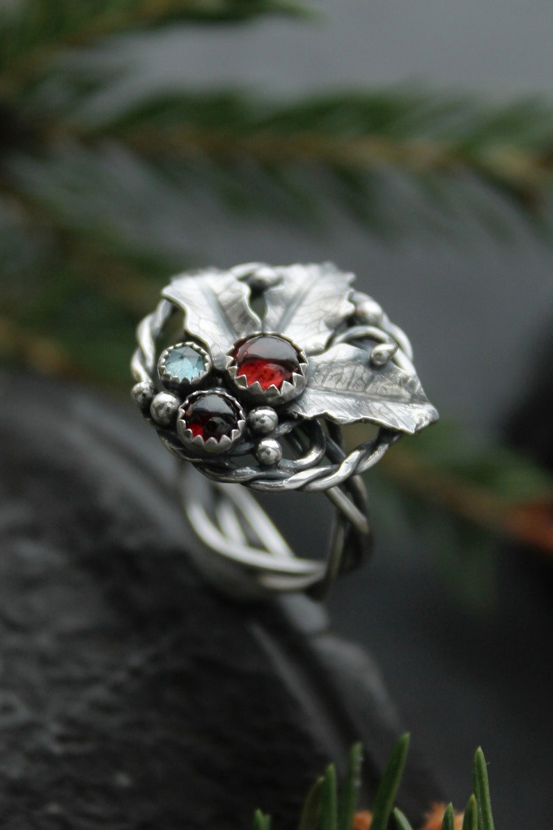 Holly Silver Ring Christmas Plant Jewelry Silversmithing - Etsy
