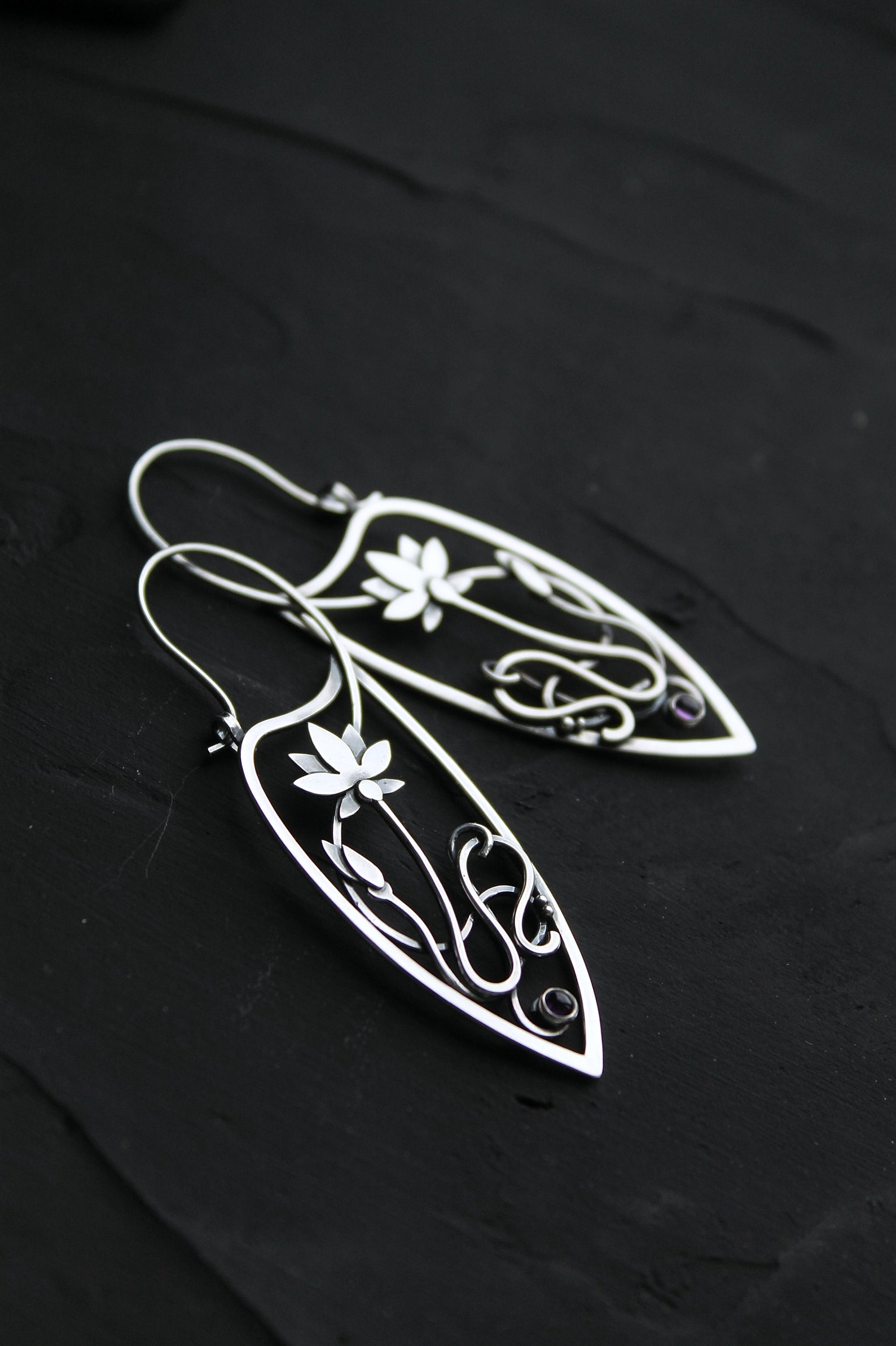 Silver Earrings Lotus Flower Elven Jewelry Floral Style | Etsy