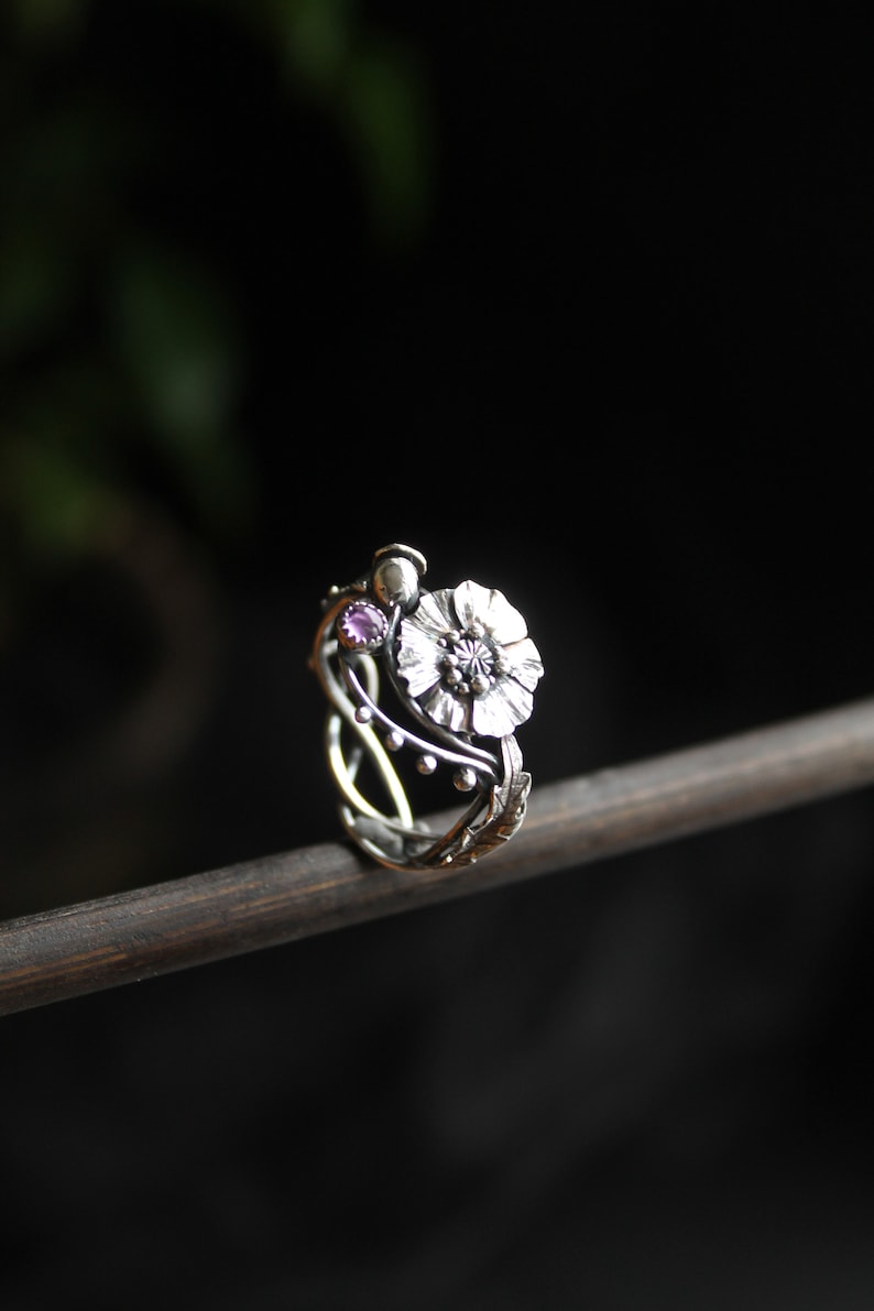 Silver Ring Flower Poppy Ring Botanical Jewelry Floral - Etsy