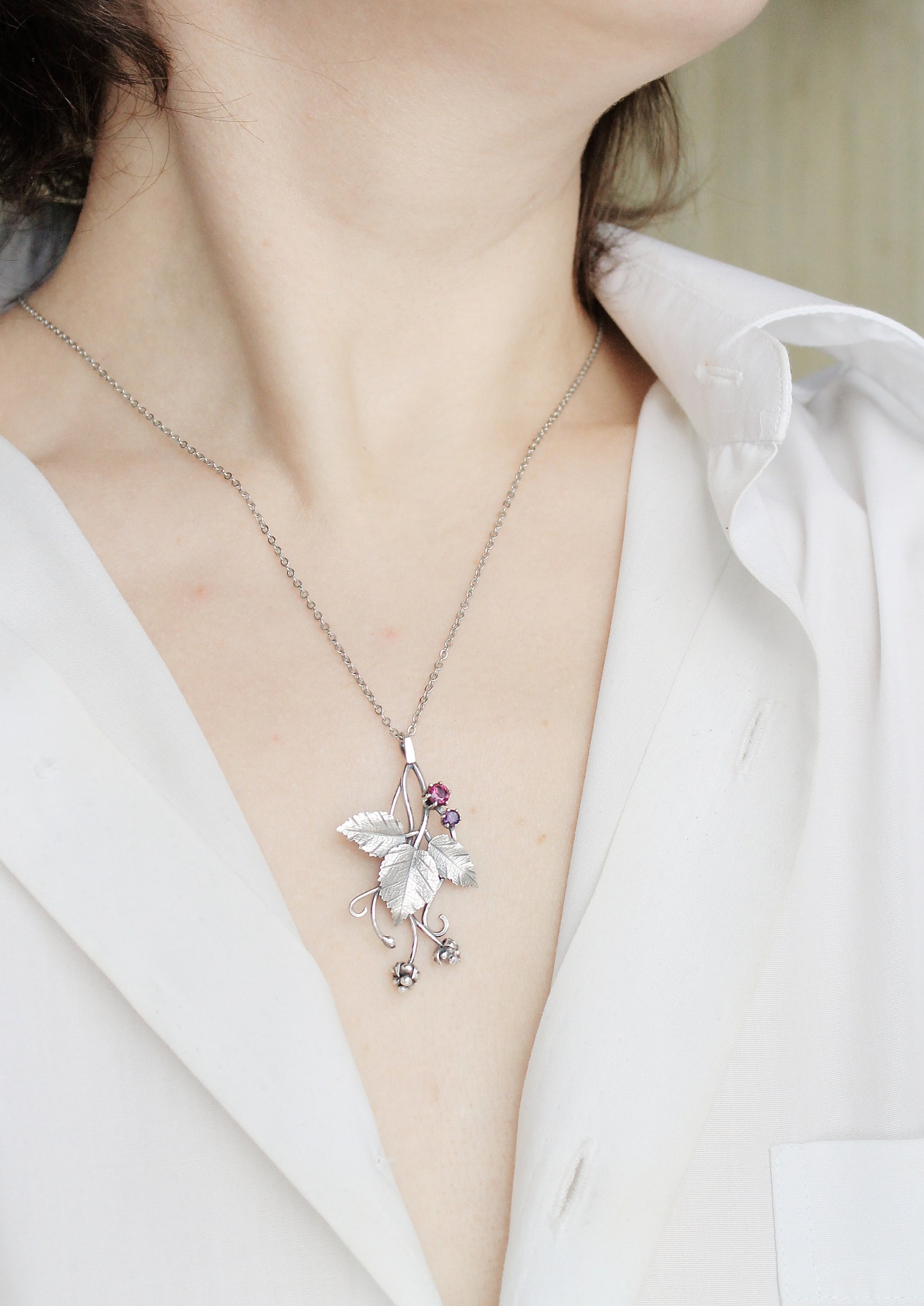 Raspberry Necklace Silver Plant Necklace Berries Jewelry - Etsy