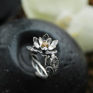Proposal Ring With Silver Lotus Flower Bohemian Wedding Botanical ...