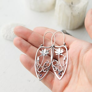 Silver Earrings Lotus Flower Elven Jewelry Floral Style - Etsy