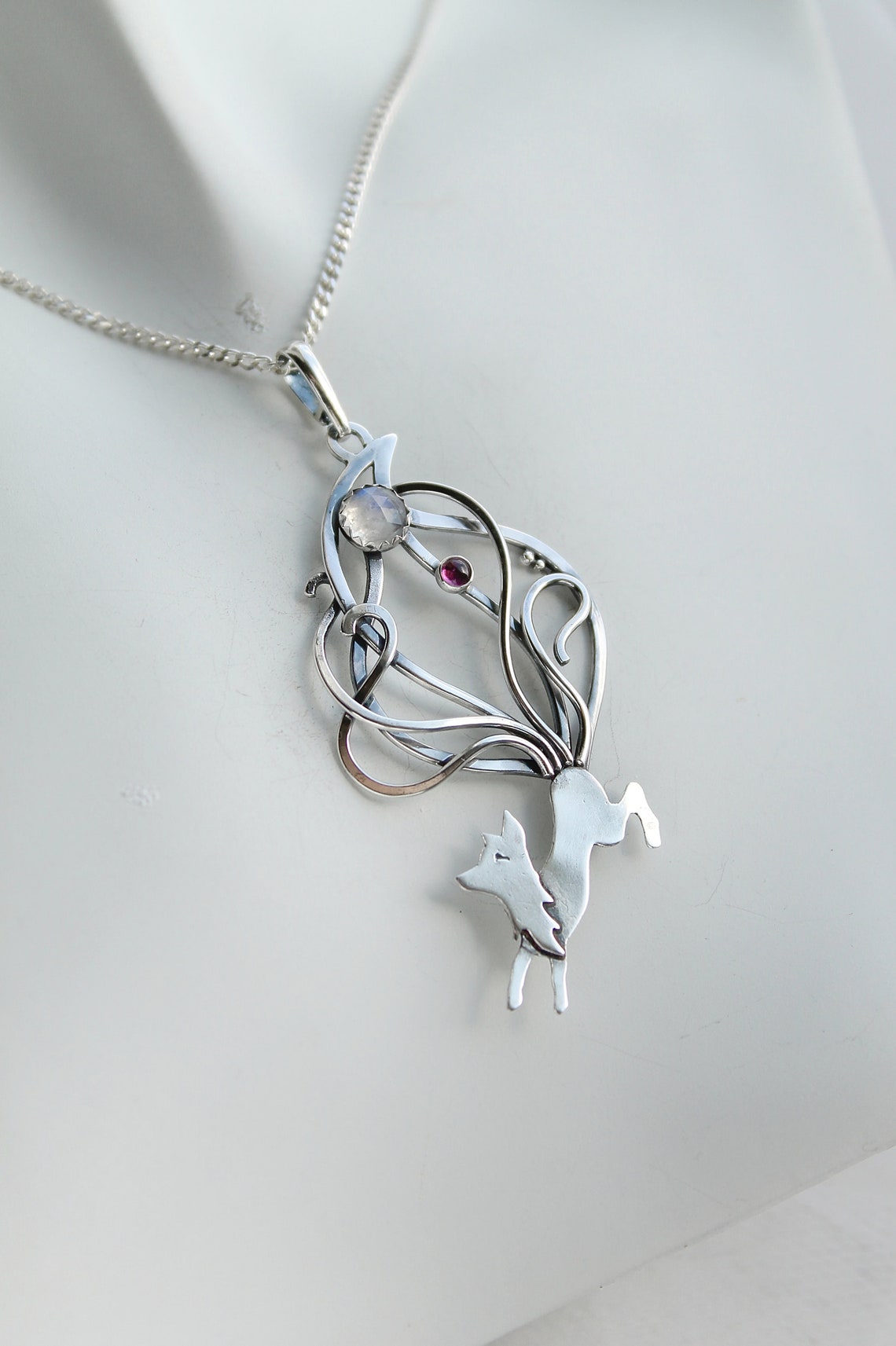 Silver necklace Kitsune pendant Japanese Fox Totem animal | Etsy