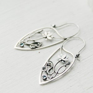 Lotus Flower Sterling Silver Earrings Elven Jewelry Floral Design - Etsy