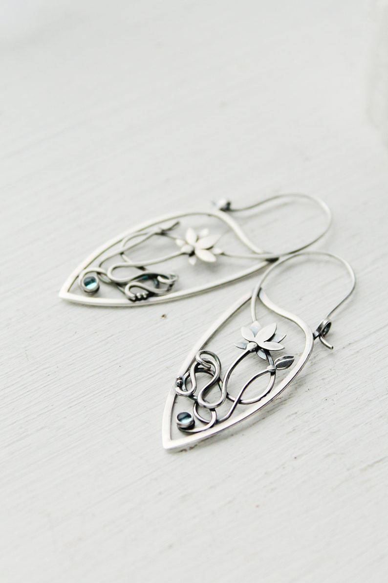 Lotus Flower Sterling Silver Earrings Elven Jewelry Floral Design - Etsy