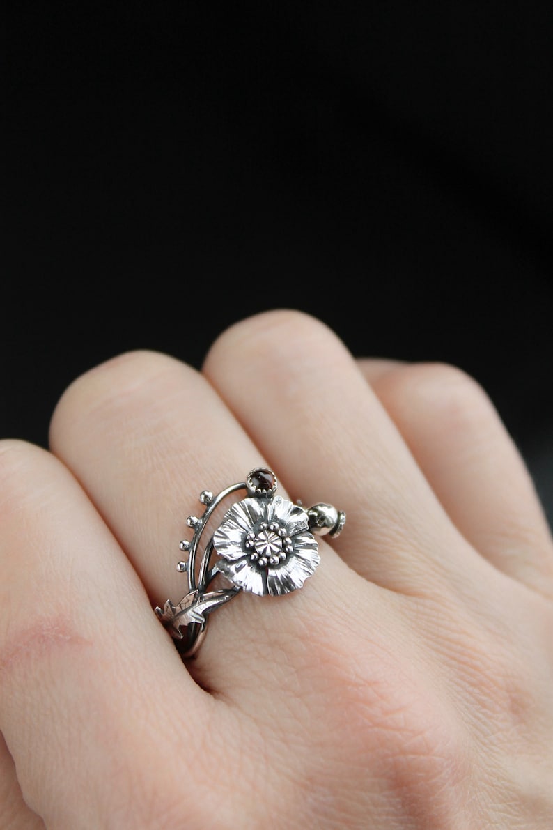 Silver Ring Flower Poppy Ring Botanical Jewelry Floral - Etsy