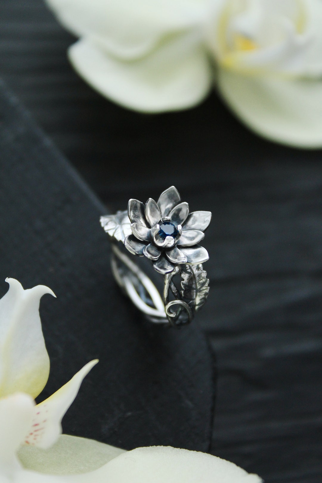 Proposal Ring With Silver Lotus Flower Bohemian Wedding Botanical ...