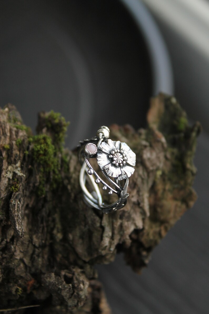 Silver Ring Flower Poppy Ring Botanical Jewelry Floral - Etsy