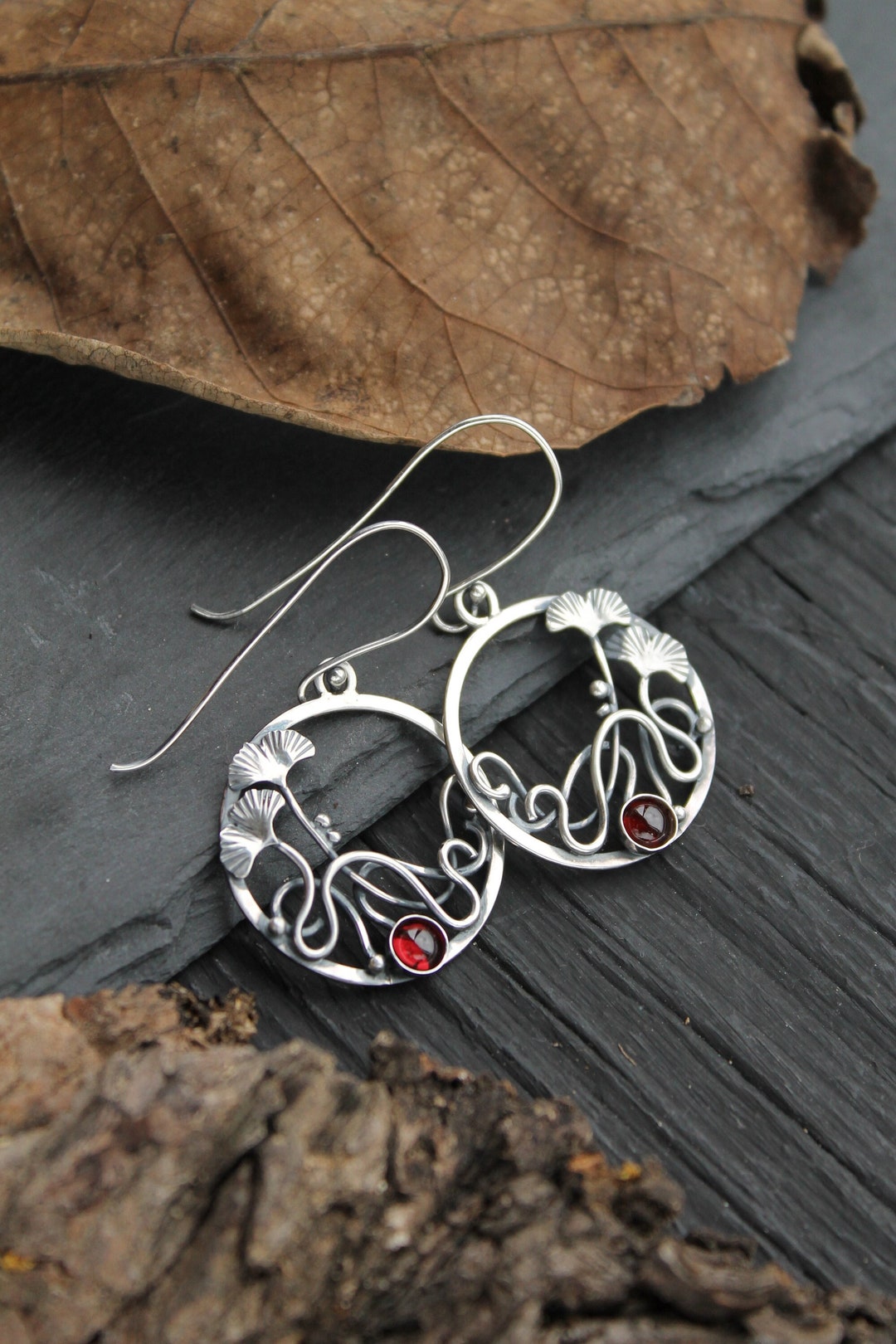 Silver Earrings Ginkgo Leaf Jewelry Elven Style Wedding Earrings - Etsy
