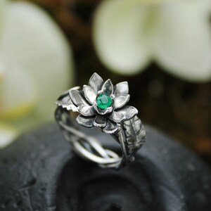 Proposal Ring With Silver Lotus Flower Bohemian Wedding Botanical ...