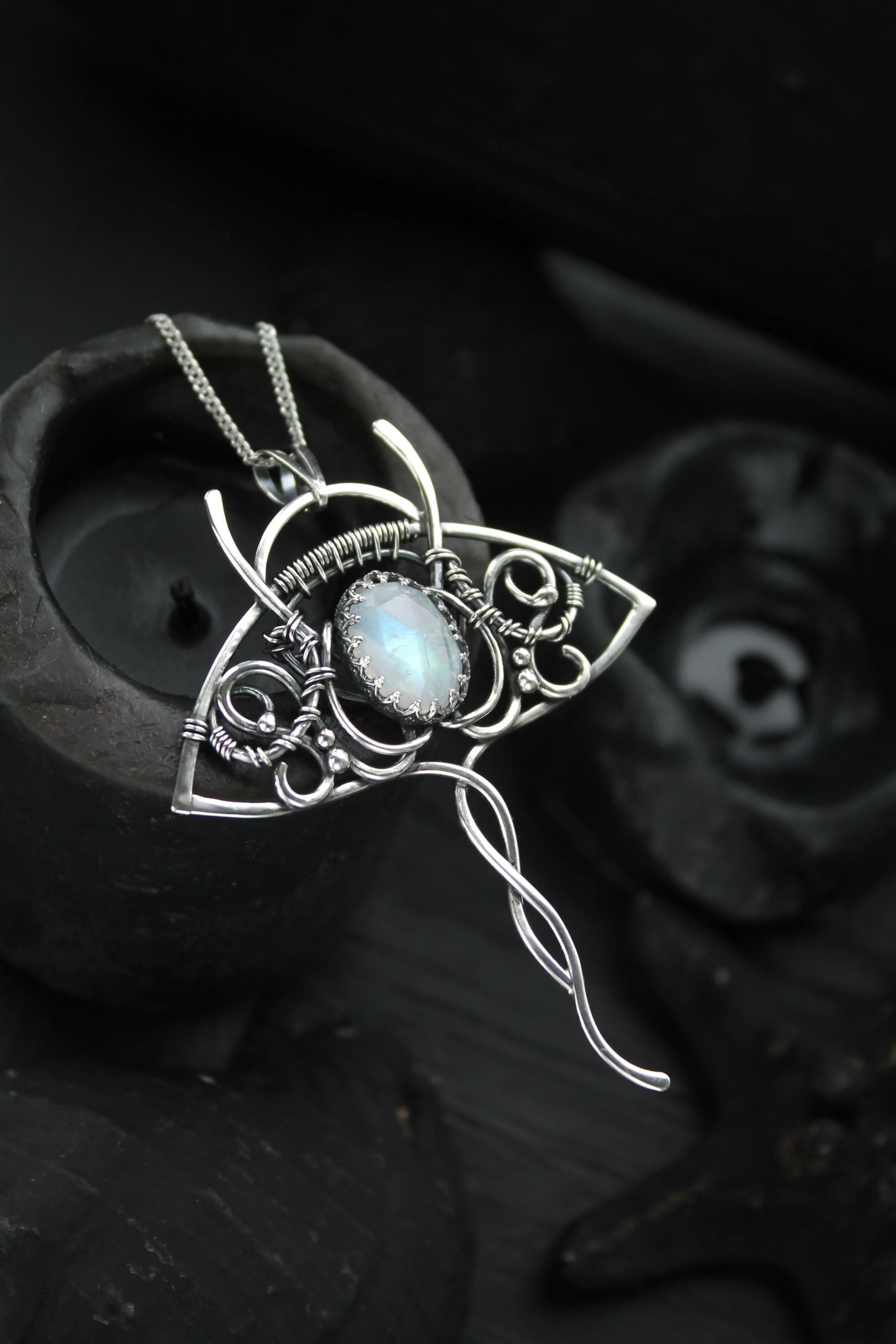 Manta Ray Silver Pendant With Moonstone Wire-wrapped Jewelry Nautical ...