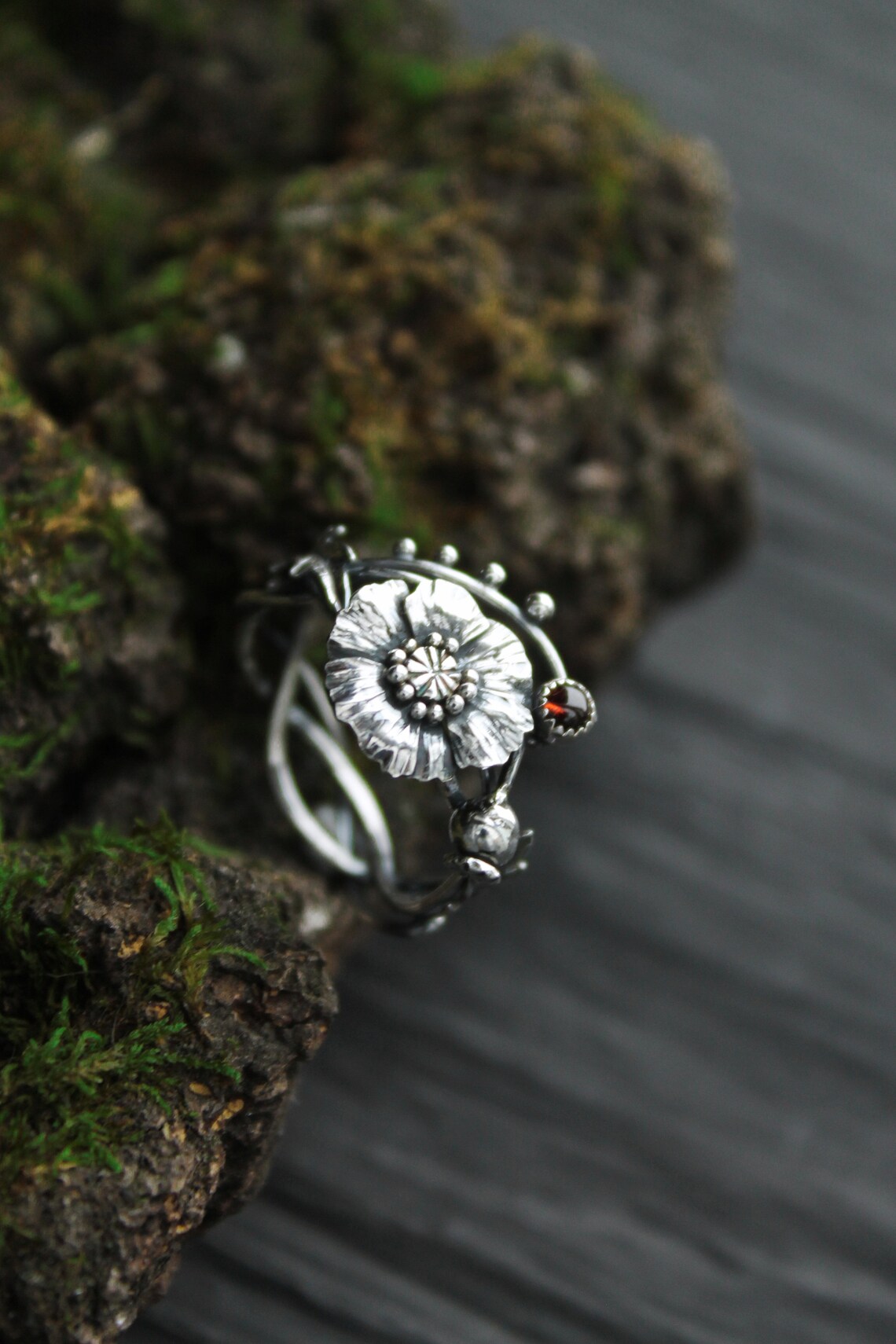 Silver Ring Flower Poppy Ring Botanical Jewelry Floral - Etsy