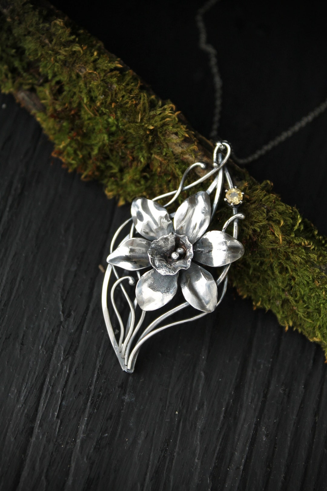 Daffodil Necklace Sterling Silver Botanical Jewelry Floral Necklace - Etsy