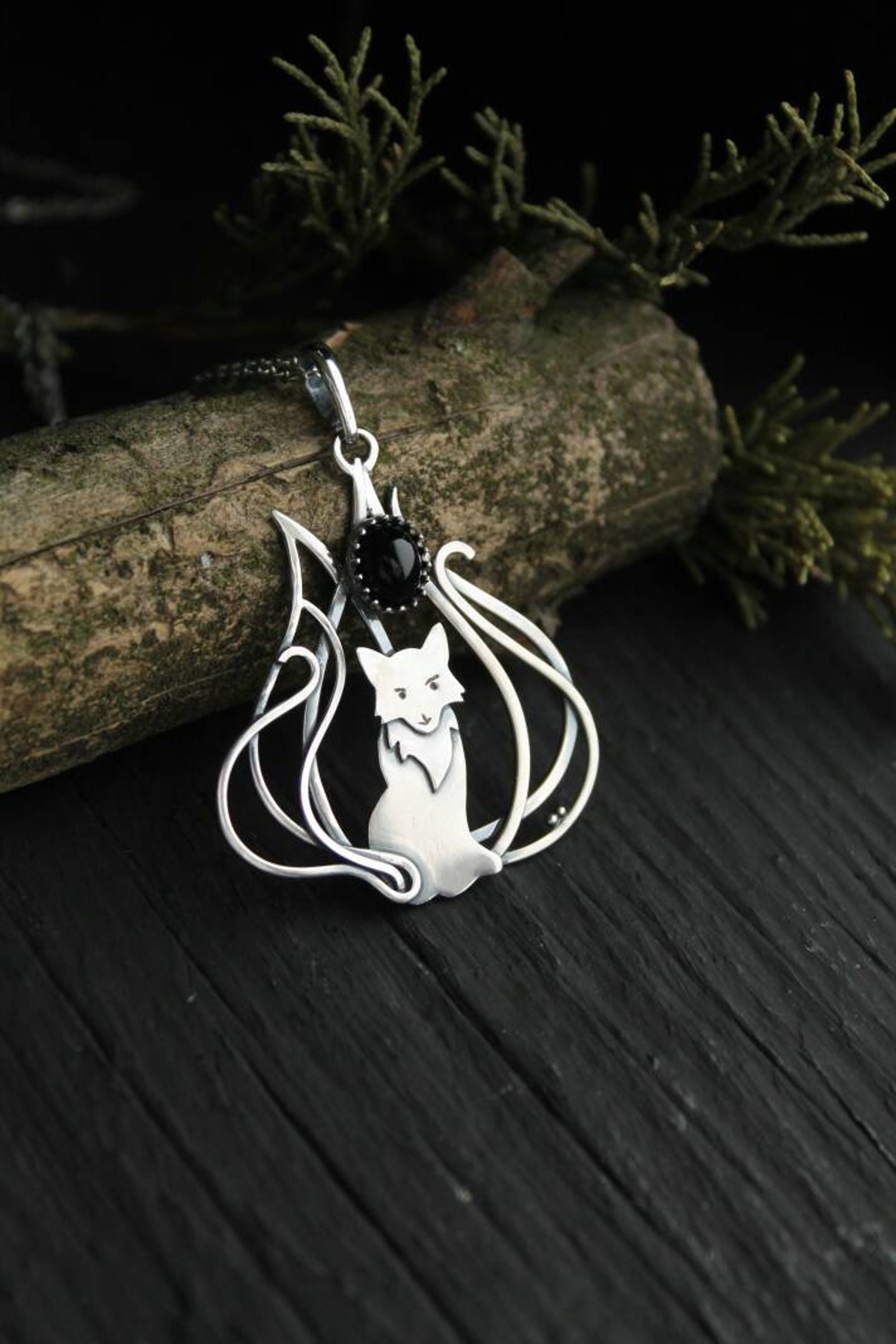 Silver Pendant Kitsune Japan Fox Necklace Totem Animal - Etsy