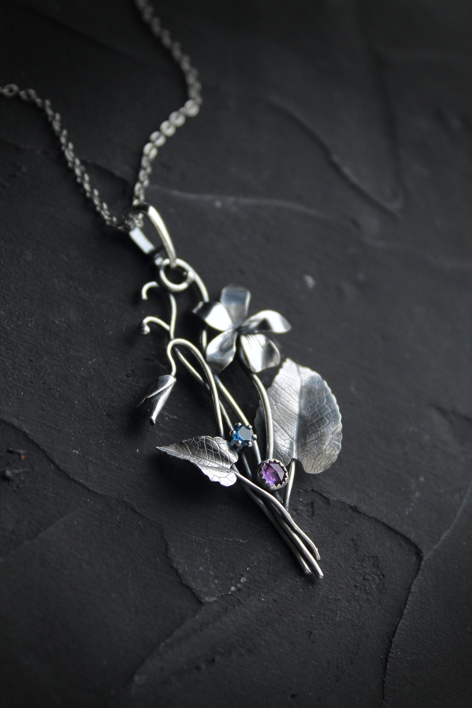 Violet Flower Necklace Sterling Silver Floral Pendant Garden - Etsy