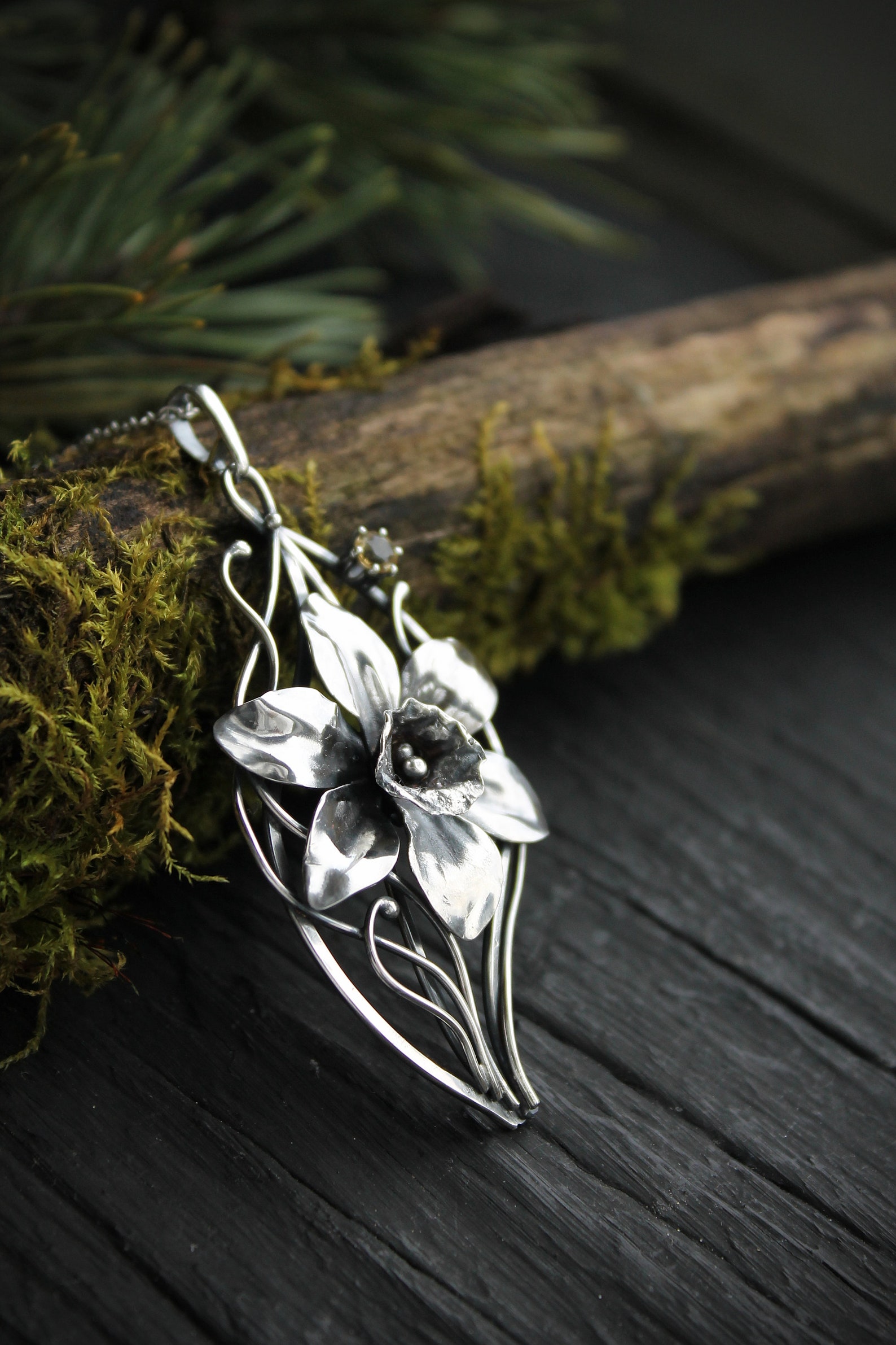Daffodil Necklace Sterling Silver Botanical Jewelry Floral - Etsy