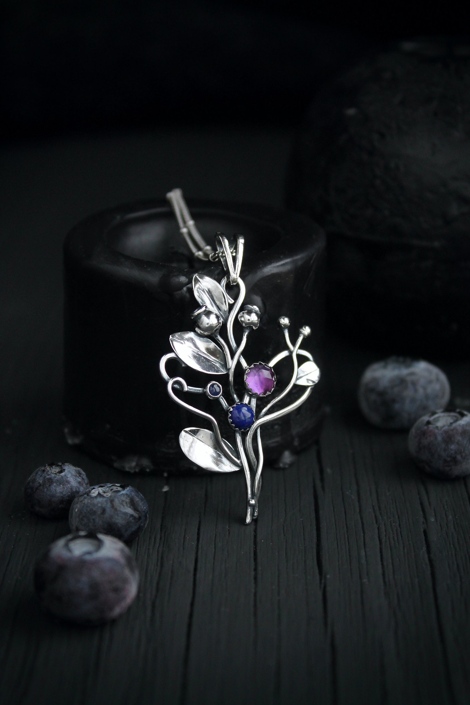 Blueberries Pendant Silver Plant Necklace Berries Jewelry - Etsy