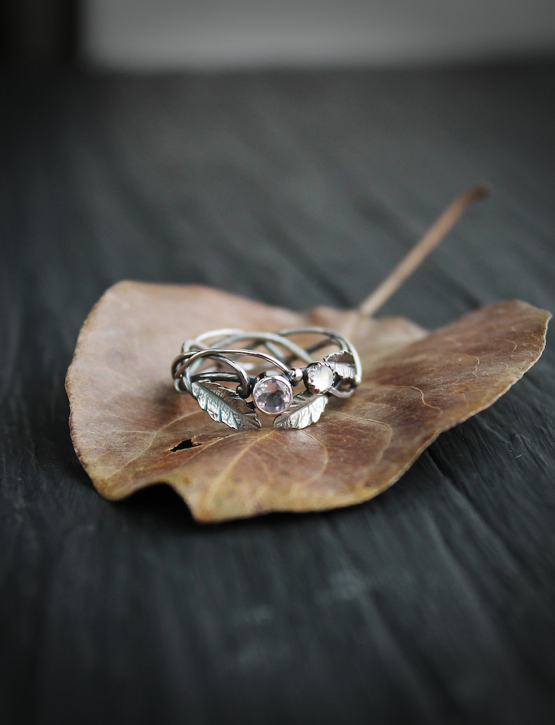 Elven Engagement Ring Twig Ring Sterling Silver Leaves Ring - Etsy