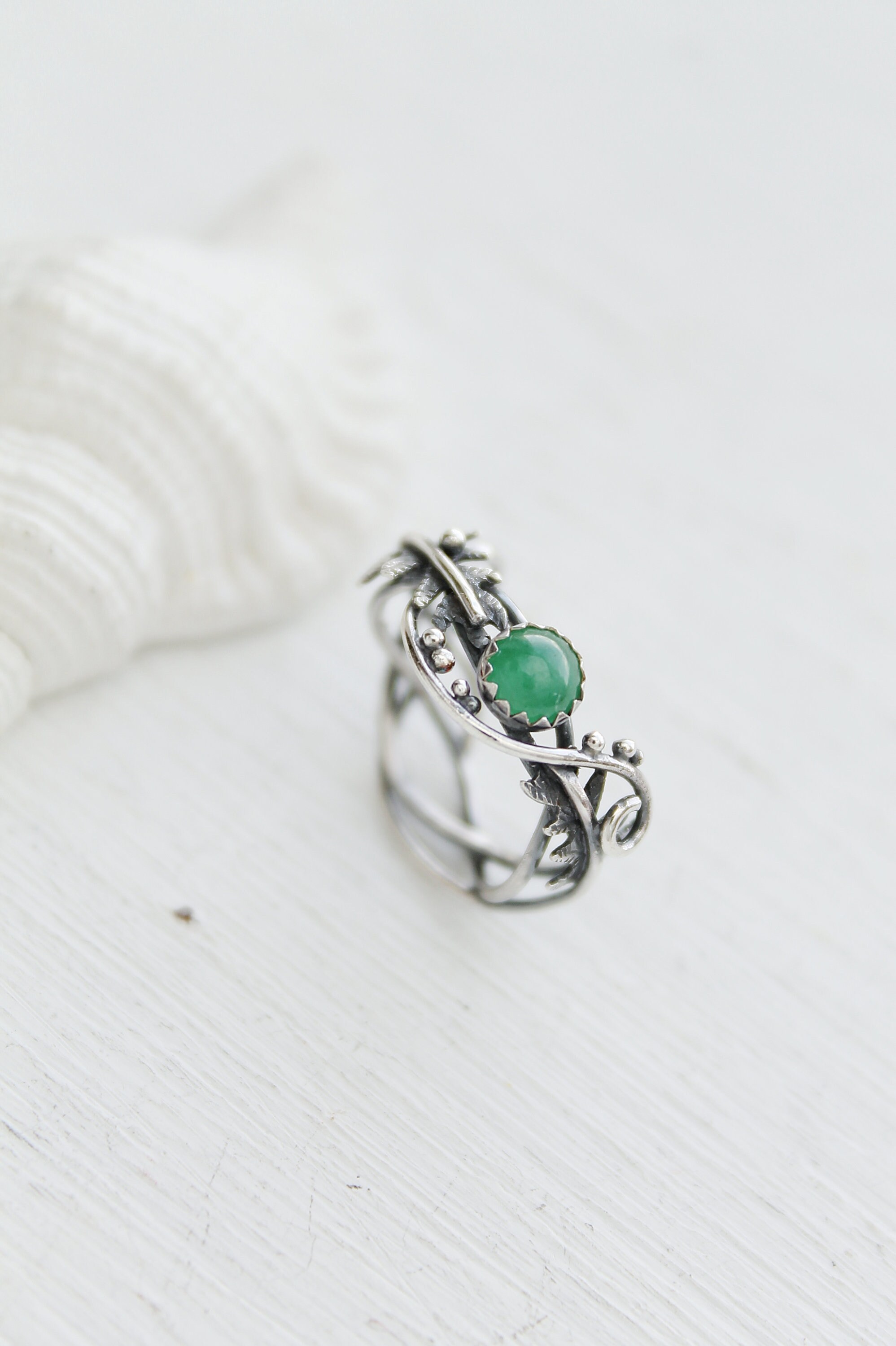 Emerald fern leaf ring engagement Elven Botanical floral ring | Etsy