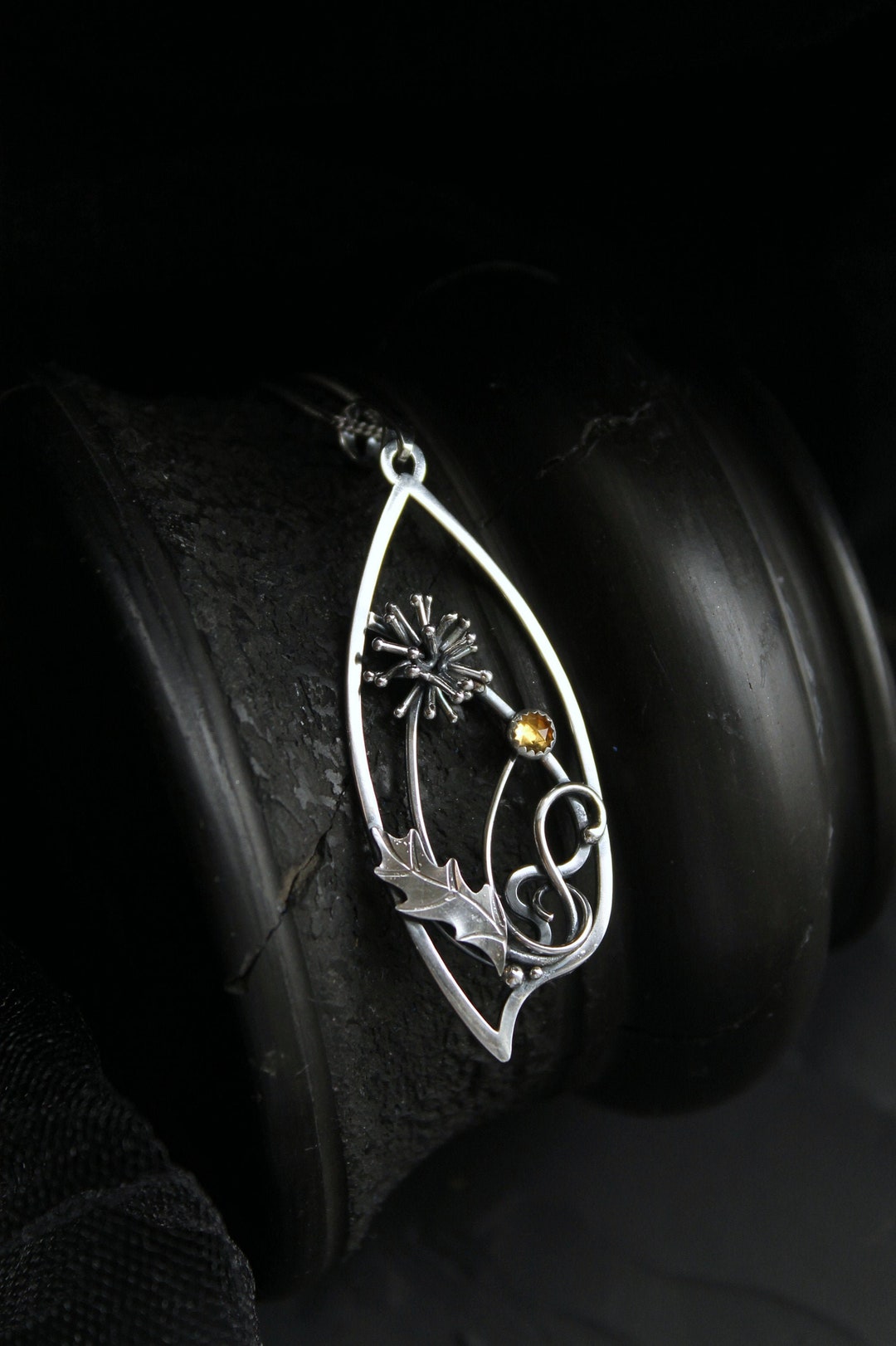 Dandelion Necklace Flower Silver Botanical Jewelry Wire Wrapped Pendant ...