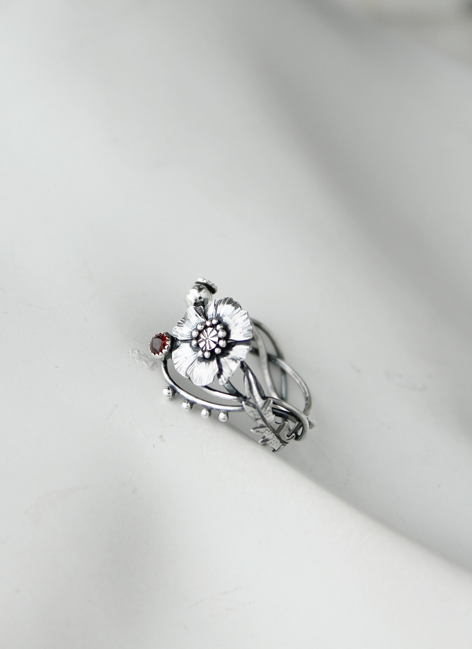 Silver Ring Flower Poppy Ring Botanical Jewelry Floral - Etsy