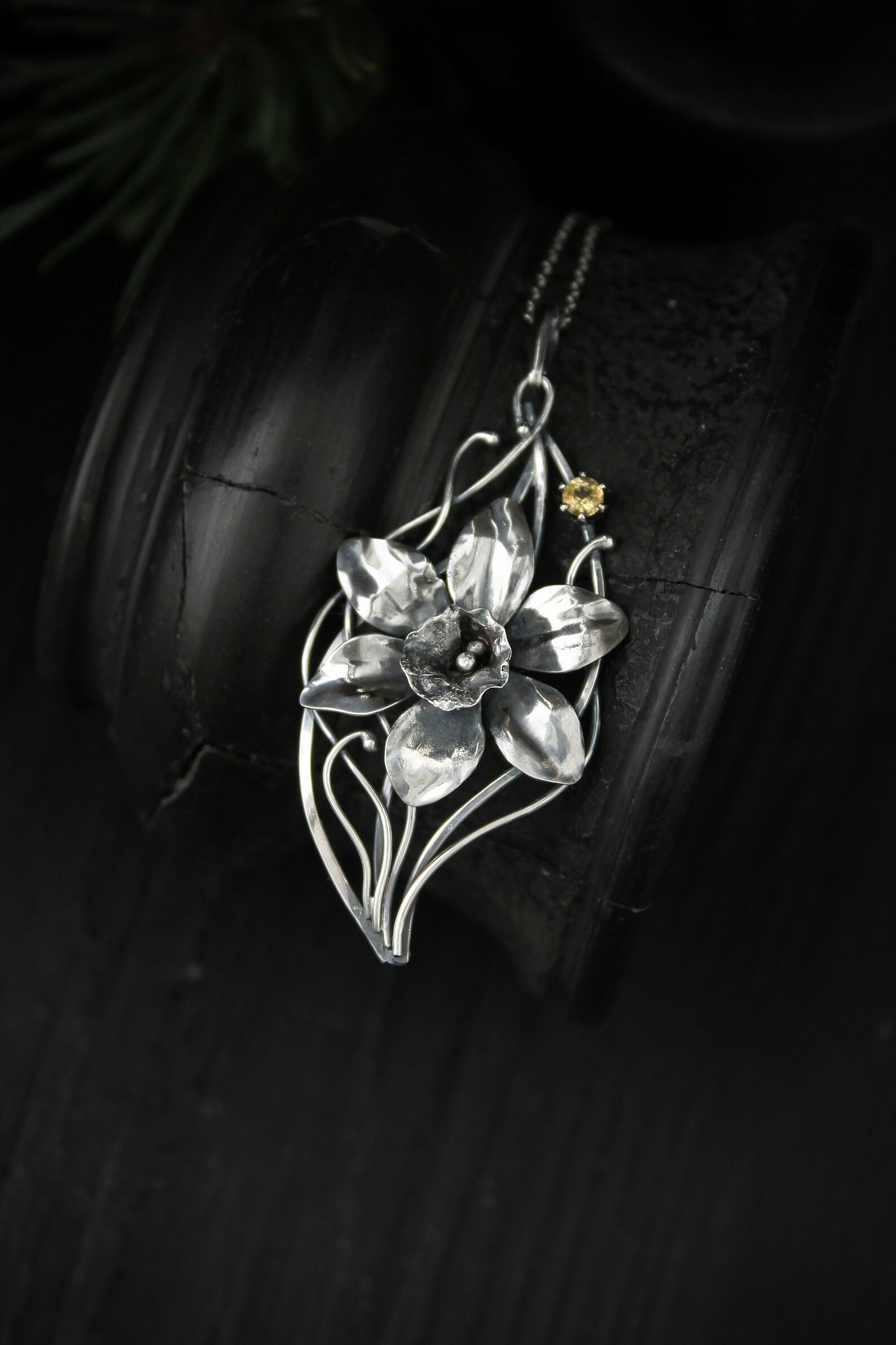 Daffodil Necklace Sterling Silver Botanical Jewelry Floral - Etsy