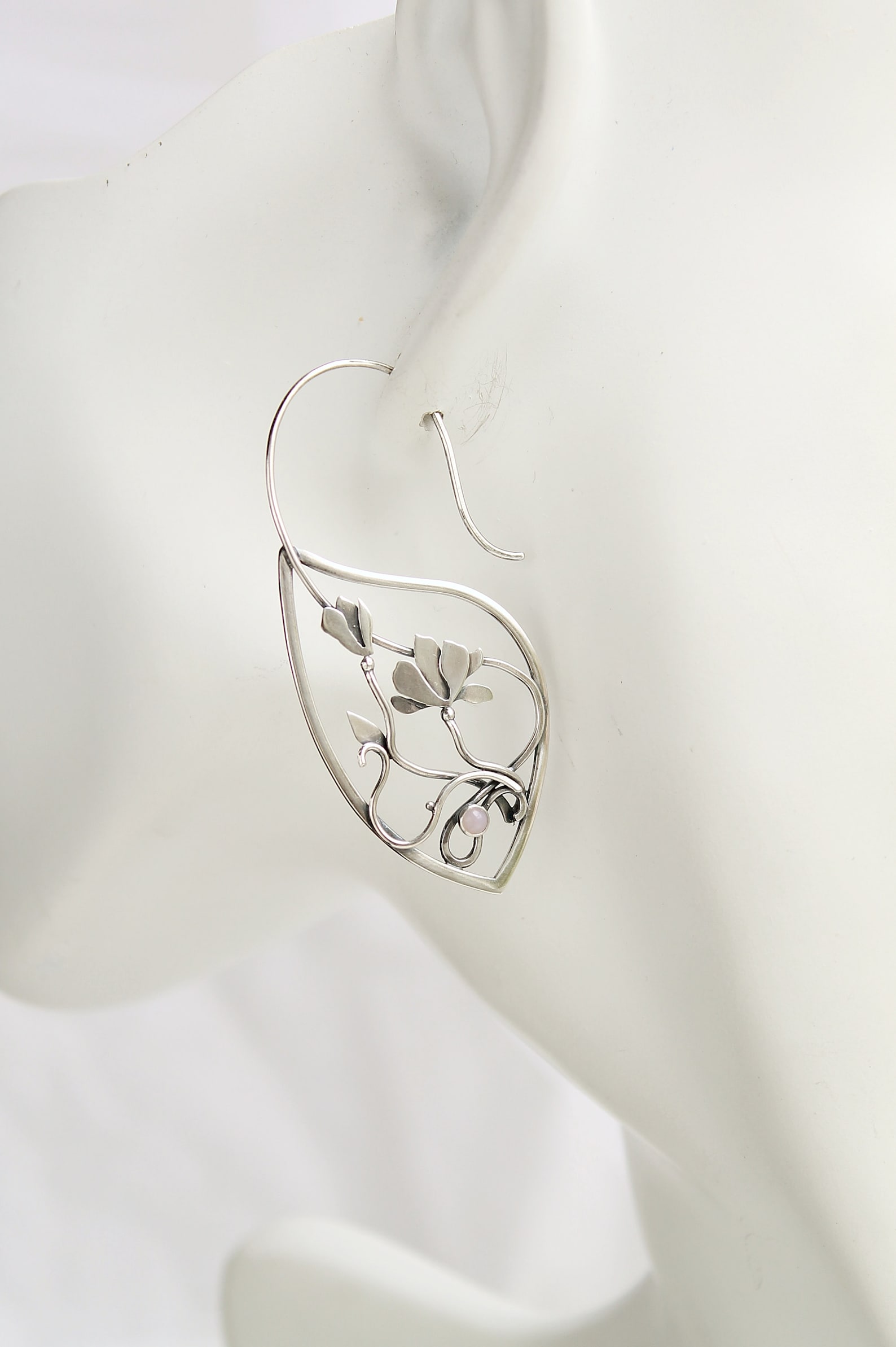 Silver Earrings Magnolia Flower Blossom Jewelry Botanical Earrings ...