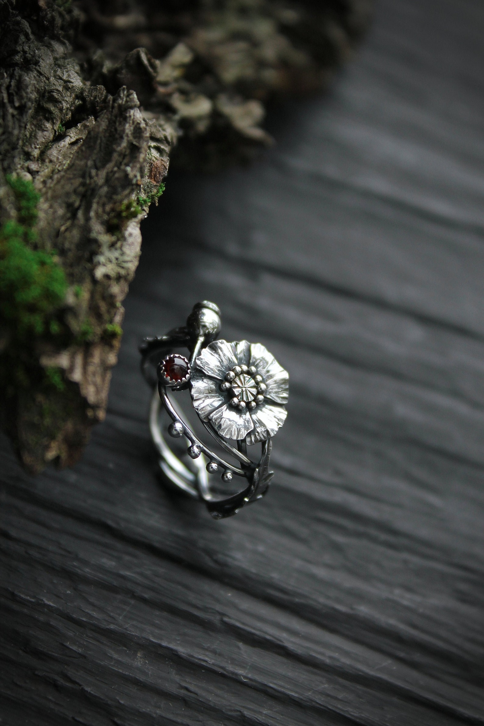 Silver Ring Flower Poppy Ring Botanical Jewelry Floral - Etsy