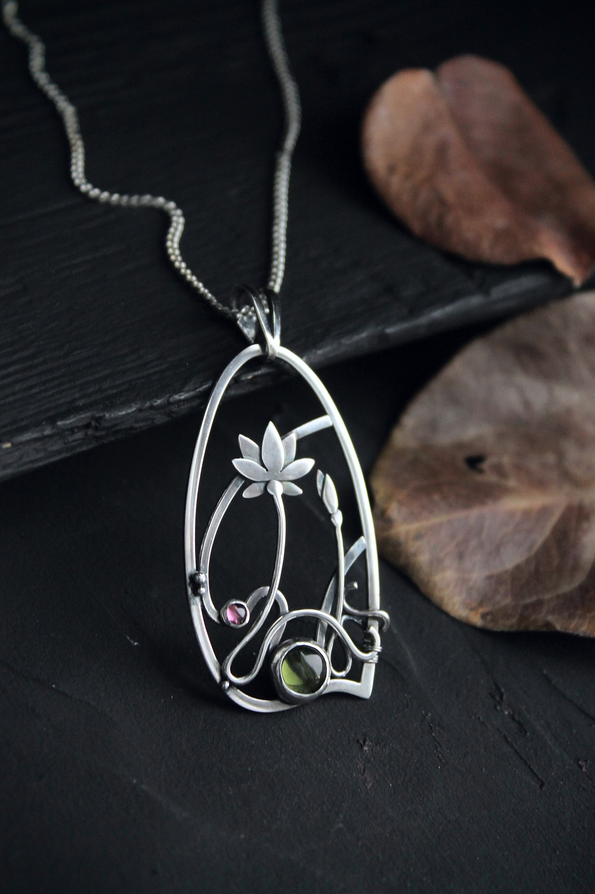 Lotus flower necklace Botanical jewelry Wire wrapped pendant | Etsy